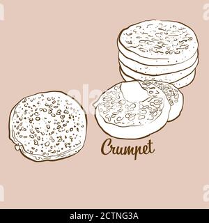 Hand-drawn Crumpet bread illustration. Flatbread, usually known in ...