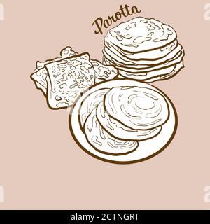 Hand-drawn Paratha bread illustration. Flatbread, usually known in ...