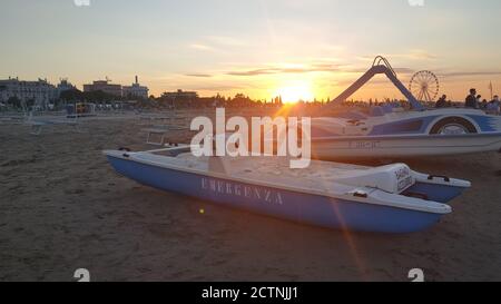 Skate moscone boat on the beach of Riccione at dawn. High quality photo ...