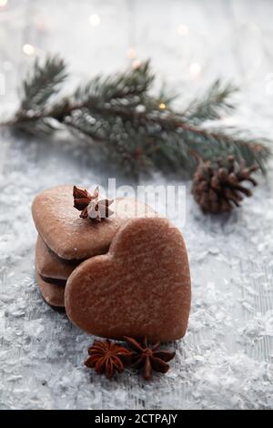 Festive Christmas atmospheric gingerbread cookies with cup of cocoa ...
