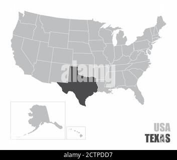 Map of USA with highlighted Texas map, gray map of US State Texas with ...