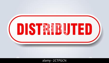 distributed sign. rounded isolated sticker. white button Stock Vector ...