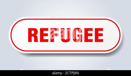 refugee sign. rounded isolated sticker. white button Stock Vector Image ...