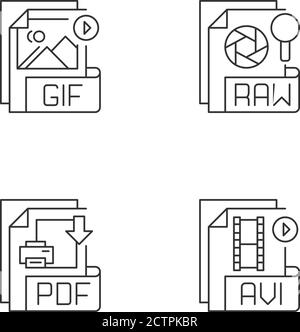 Video file formats. Set of linear icons of different video formats. Video file icons. Vector ...