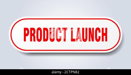 product launch sign. rounded isolated sticker. white button Stock ...