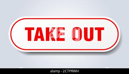 take out sign. rounded isolated sticker. white button Stock Vector ...
