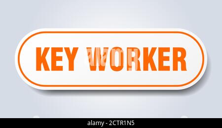 key worker sign. rounded isolated sticker. white button Stock Vector ...