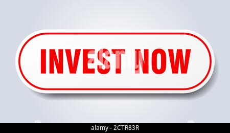 invest now sign. rounded isolated sticker. white button Stock Vector ...
