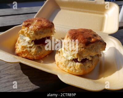 A traditional Cornish cream tea consisting of scones, jam and clotted ...