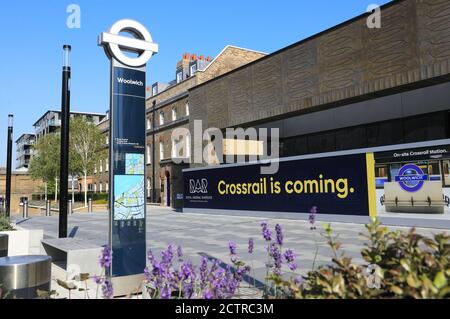 Elizabeth Line, Woolwich Arsenal, London, UK, May 2022. Escalator at ...