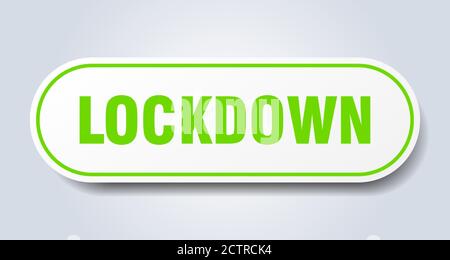 lockdown sign. rounded isolated sticker. white button Stock Vector ...