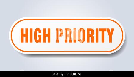high priority sign. rounded isolated sticker. white button Stock Vector ...