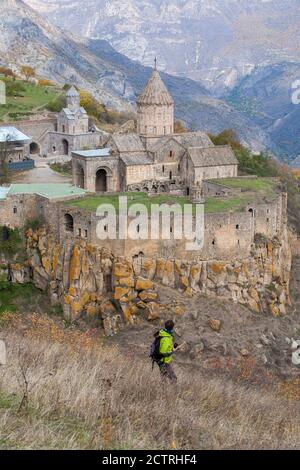 The Tatev Monastery as viewed from an adjacent hillside, showing its ...