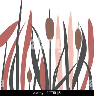 Seamless Pattern with dark silhouette of reed on white background ...