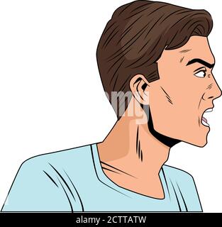 angry man profile pop art style character vector illustration design ...