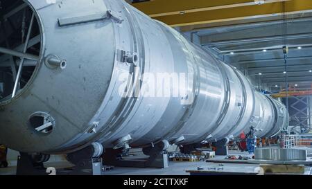 Pipe manufacturing plant. Large diameter Metal pipes factory Stock ...