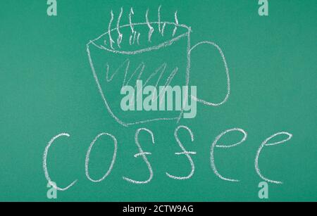 coffee and chalk board on a table Stock Photo - Alamy