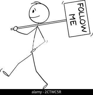 stick figure holding follow me sign, simple character illustration ...