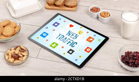 Healthy Tablet Pc compostion with WEB TRAFFIC inscription, Social ...