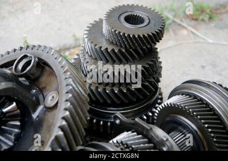 engine gears wheels, closeup view concept mechanical Stock Photo - Alamy