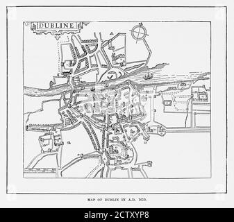 DUBLIN antique town city plan by GW BACON Ireland 1891 old map chart ...