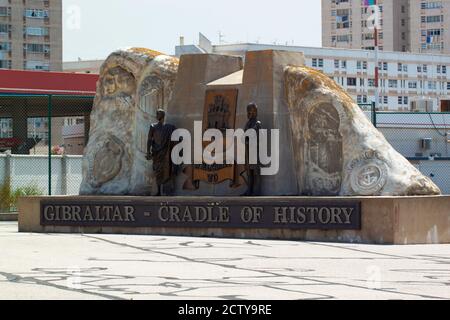 Gibraltar welcome monument - Cradle of History Stock Photo - Alamy