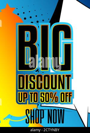 Comic book discount sale social media post design. Cartoon colored ...
