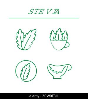 Stevia icon, cup and green leaf, natural sweetener and sugar substitute ...