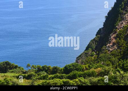steep sea cliffs in the Fajãs de São Jorge Biosphere Reserve, Sao Jorge ...