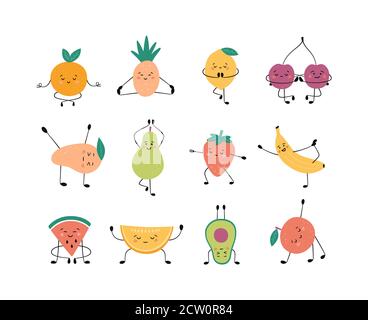 Pear in yoga pose. Cartoon fruit mascot training Stock Vector Image ...