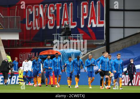 Everton players walk out on to the pitch before the Premier League ...