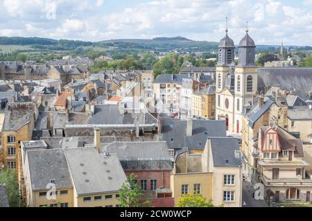 Historic town of Sedan seen from the walls of Sedan Fortress in Eastern ...