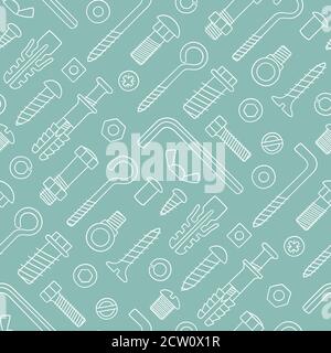 Hand drawn bolts, screws and nuts. Seamless pattern of fasteners in ...