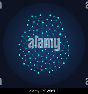 Digital human brain from nodes and connections. Futuristic neural network. Vector geometric ...