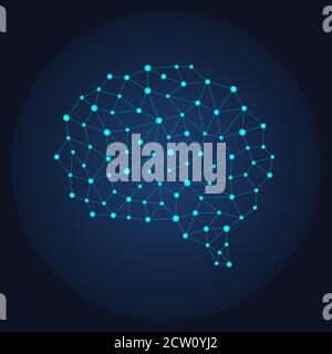 Digital human brain from nodes and connections. Futuristic neural network. Vector geometric ...