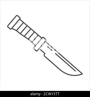 Hunting knive. Flat line art outline vector.Isolated on a white ...