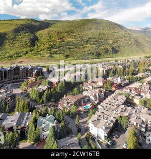Panoramic aerial view of Vail at summer sunset, Colorado, USA Stock ...