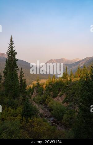 Vertical view of the valley along the Four Pass Loop in Colorado during ...