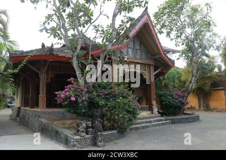 Sasak bamboo house and garden in Lombok resort, Indonesia. Kuta Lombok ...