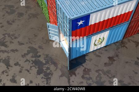 Freight container with Chile national Flag design hanging on a spreader ...