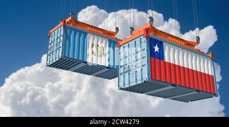 Freight container with Chile national Flag design hanging on a spreader ...