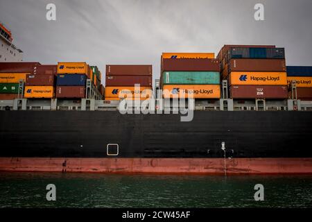 Santa Viola container ship docked at Port Vell in Barcelona, Catalonia ...