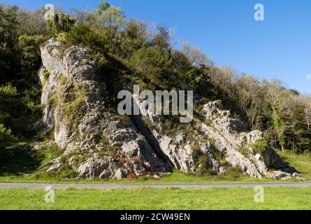 The famous 'Rock of Ages' in the Mendip Hills at Burrington Combe ...