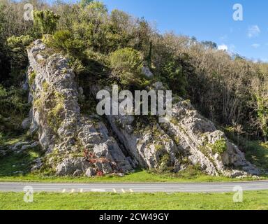 The famous 'Rock of Ages' in the Mendip Hills at Burrington Combe ...