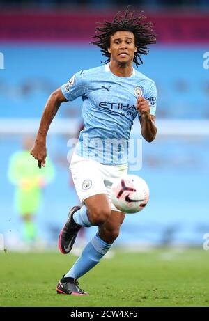 Nathan Aké of Manchester City in the pregame warmup session during the ...