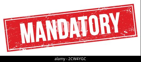 MANDATORY text on red grungy rectangle stamp Stock Photo - Alamy