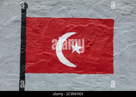 Turkey national flag painted on textured wall mural background Stock ...