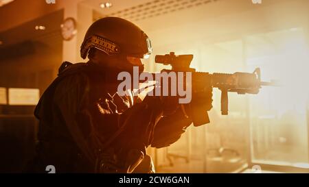 Close Up Portrait of Masked Squad Member of Armed SWAT Police Officers ...