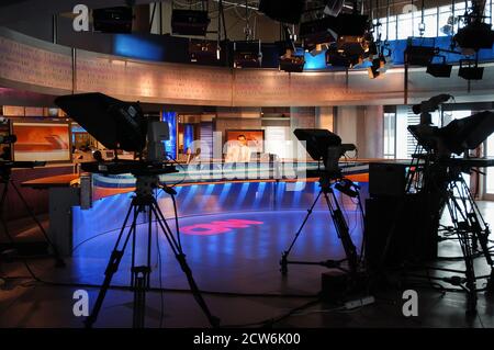 CNN Istanbul TV news studio. Behind the scenes. Reporter and cameras ...