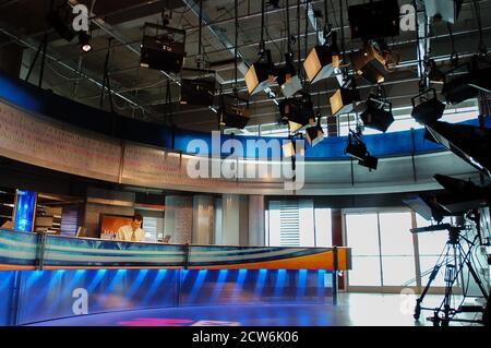 CNN Istanbul TV news studio. Behind the scenes. Reporter and cameras ...